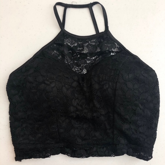 Bozzolo | Tops | Padded Black Lace Halter Crop Top | Poshmark